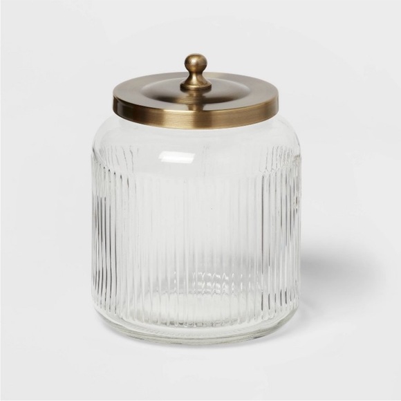 Threshold | Bath | Threshold Nwt Ribbed Glass Canister Brass Medium ...